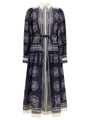 ALEMAIS Banderra Floral Print Midi Shirt Dress - Blue