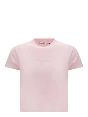 Alexander Wang ALEXANDER WANG Cropped Cotton T-shirt With Central Logo Print Pink