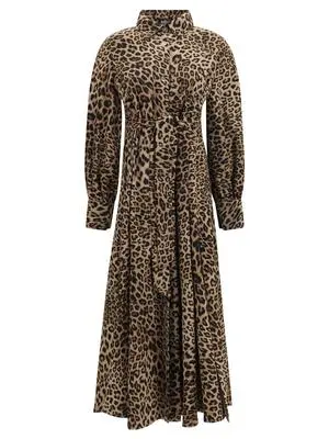 ELLA Leopard-print High Neck Long-sleeved Dress - Brown