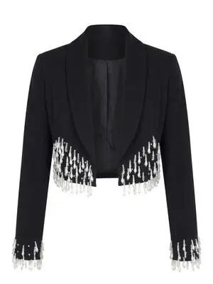 MODENAIRE Beaded Cropped Blazer With Shawl Collar - Black