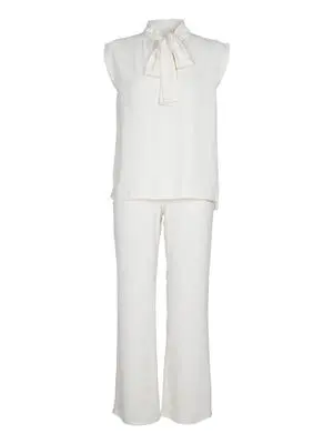 MODENAIRE Modenaire Sleeveless Tie-Neck Blouse And Wide-Leg Pant Set White