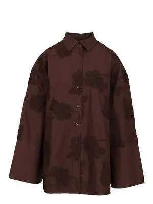 ROTATE BY BIRGER CHRISTENSEN Cotton Flower Appliqué Oversized Shirt - Brown