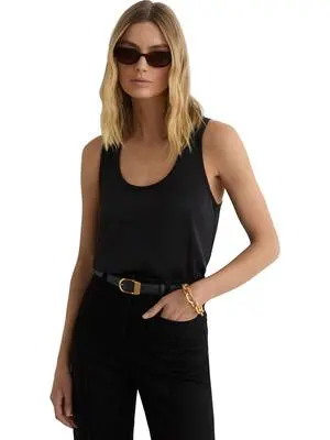 REISS Ruby Silk-front Cami Top - Black