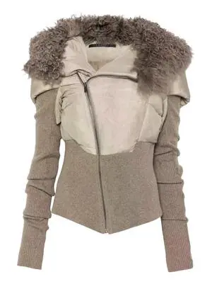YEHUAFAN Shearling Trim Panelled Jacket - Neutrals