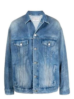 Balenciaga Bb Sprayed Denim Jacket Large Fit 'electric Blue Fuchsia - Electric Blue/fuchsia