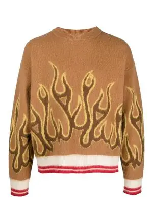 Palm Angels Palm Angels FW22 Flames Intarsia Crew Knit Yellow