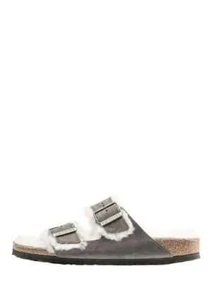 BIRKENSTOCK Birkenstock Arizona Shearling Waxy Leather Oiled Sandals Grey