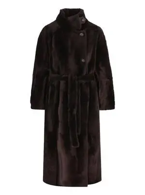 Brunello Cucinelli Belted Shearling Coat - Brown