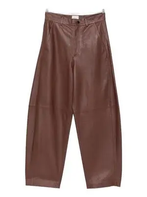 ALYSI Leather Barrel Trousers - Brown