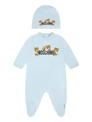 Moschino Bear-motif Baby Bodysuit And Hat Set - Light Blue