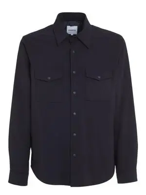 Aspesi Flannel Curved Hem Shirt Jacket - Black