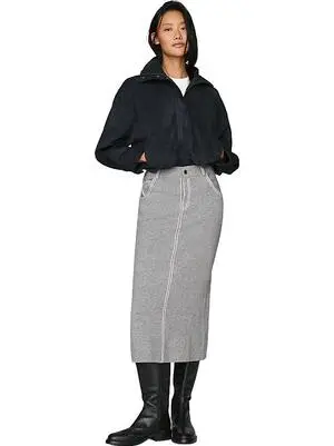 BERENICE Wool Knit Midi Pencil Skirt - Grey Mix