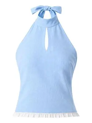 IMAURA Halter Top With Keyhole Detail And Ruffled Hem - Blue