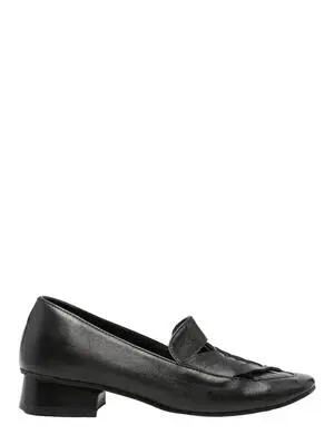 KUDETA Interwoven Strap Leather Loafers - Black