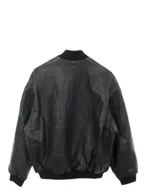MIU MIU Miu Miu Black Leather Logo Patch Bomber Jacket