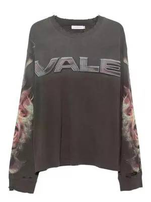 VALE FOREVER Graphic-print Distressed Top - Black