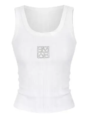 Marella Logo Embellished Ribbed Scoop Neck Tank - White