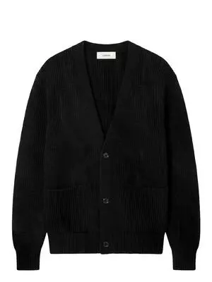 LARDINI Ribbed Knit V-neck Cardigan - Black