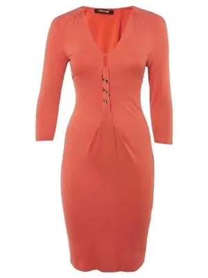 Roberto Cavalli V-neck Mini Dress With Gold-tone Hardware - Pink