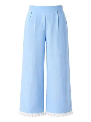 IMAURA Wide Leg Linen Trousers - Blue
