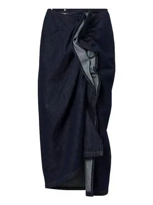 Dries Van Noten Asymmetric Draped Denim Midi Skirt - Blue