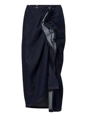 Dries Van Noten Asymmetric Draped Denim Midi Skirt - Blue