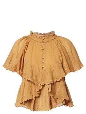 MARANT ETOILE Embroidered Cotton Top - Brown