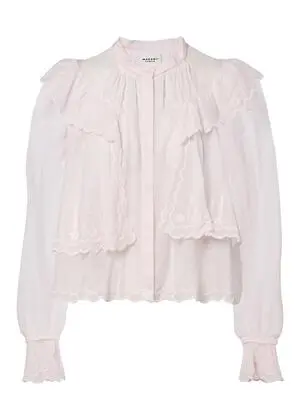 MARANT ETOILE Embroidered Ruffled Cotton Blouse - Pink