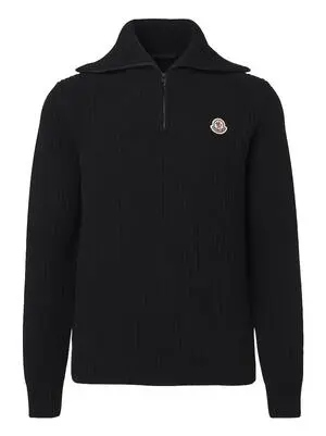 Moncler Ribbed-knit Virgin Wool Half-zip Sweater - Black