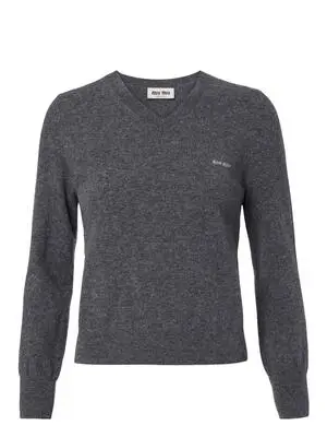 Miu Miu Virgin Wool V-neck Sweater - Grey