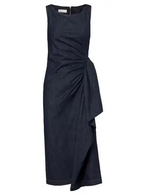Dries Van Noten Draped Denim Midi Dress - Blue