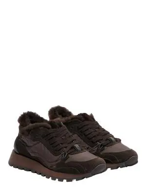 Brunello Cucinelli Monili Shearling-trimmed Sneakers - Brown