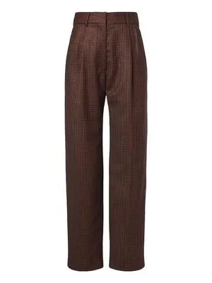 BLAZÉ MILANO Checked Virgin Wool Straight Leg Trousers - Brown