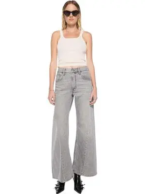 MOTHER Wide-leg Jeans With Whiskering - Grey