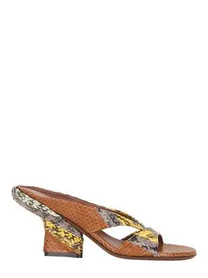 Dries Van Noten Snake-embossed Sculptural Heel Mules - Tan