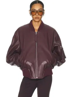 Attico Leather Bomber Jacket - Wine