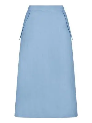 SHIKANZY Ava Baby Linen High Waisted Midi Skirt With Pockets - Blue