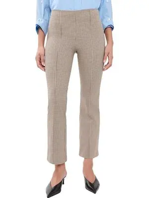 Vince Niki Mid Rise Plaid Crop Flare Trousers - Oak Buff Check