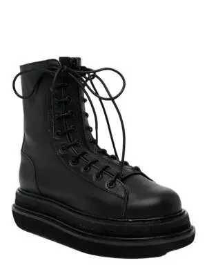 Yohji Yamamoto Oil-leather Military Boots - Black