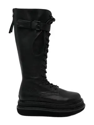 Yohji Yamamoto Oil-leather Buckled Platform Boots - Black