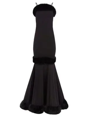 Nina Ricci Faux-fur Trim Maxi Dress - Black