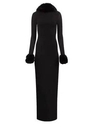 Nina Ricci Faux-fur Trimmed Open-back Maxi Dress - Black