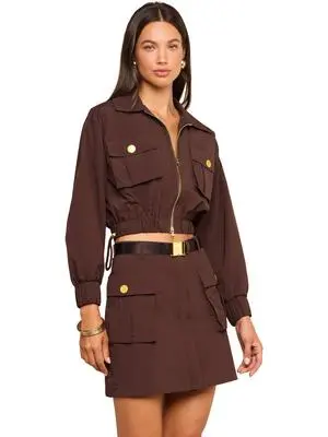 L'Agence Kade Cropped Windbreaker With Gold Button Details - Dark Java