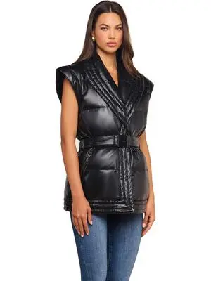 L'Agence Ignis Puffer Vest With Shawl Collar And Belt - Black