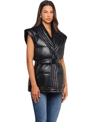 L'Agence Ignis Puffer Vest With Shawl Collar And Belt - Black