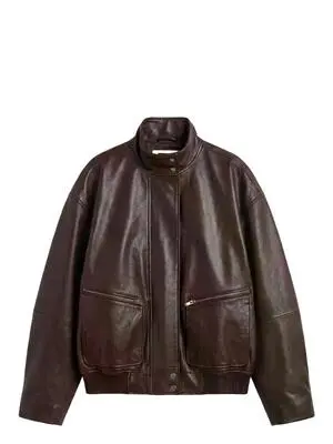 REFORMATION Veda Harrison Leather Bomber Jacket - Brown