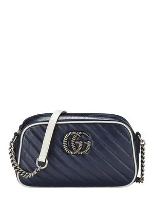 Gucci Leather Torchon Gg Marmont Crossbody Bag - Navy