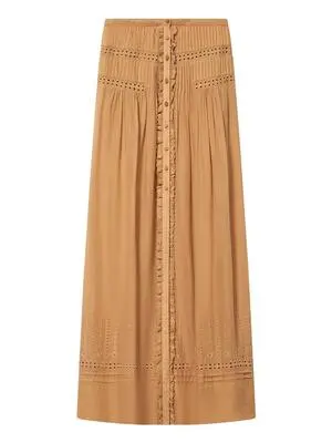 ETOILE Lorraine Cotton Voile Skirt With Floral Embroidery - Caramel