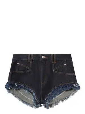Isabel Marant Étoile Eneidala Denim Shorts With Fringed Trim - Dark Midnight