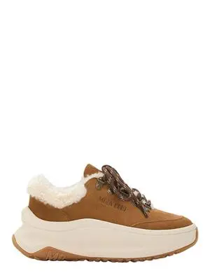 Moon Boot Shearling Trimmed Sneakers - Brown